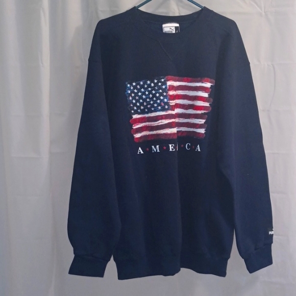 Puma | Sweaters | Vintage Puma Mens Navy Blue America Flag Sweatshirt ...